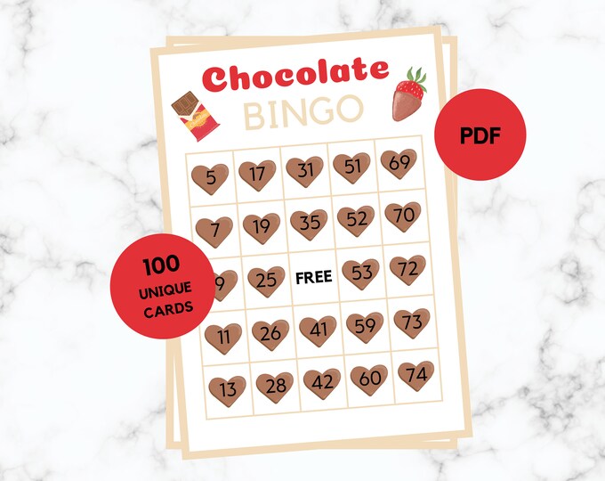 Chocolate Bingo Cards: Printable Bingo Cards, Color Pictures, 50 Cards ...
