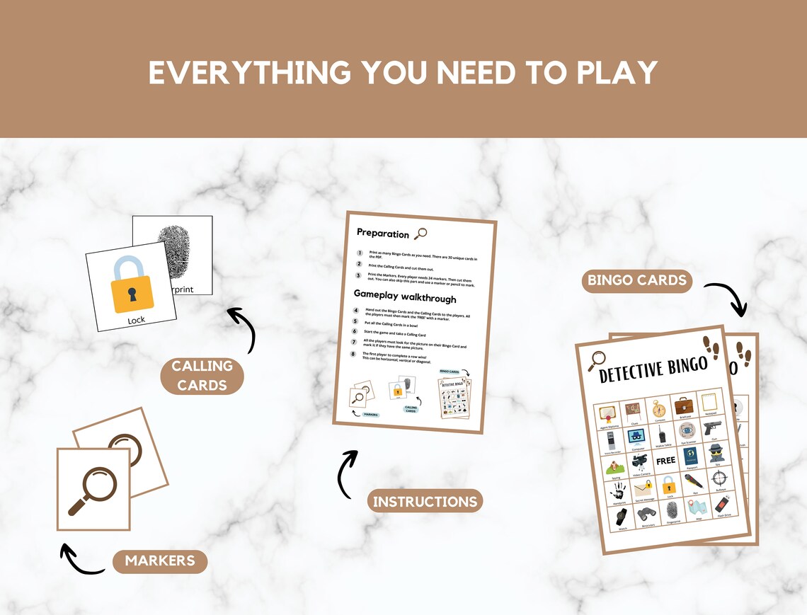 Detective Bingo - Spy Birthday Activity- 30 Detective Printable Bingo ...