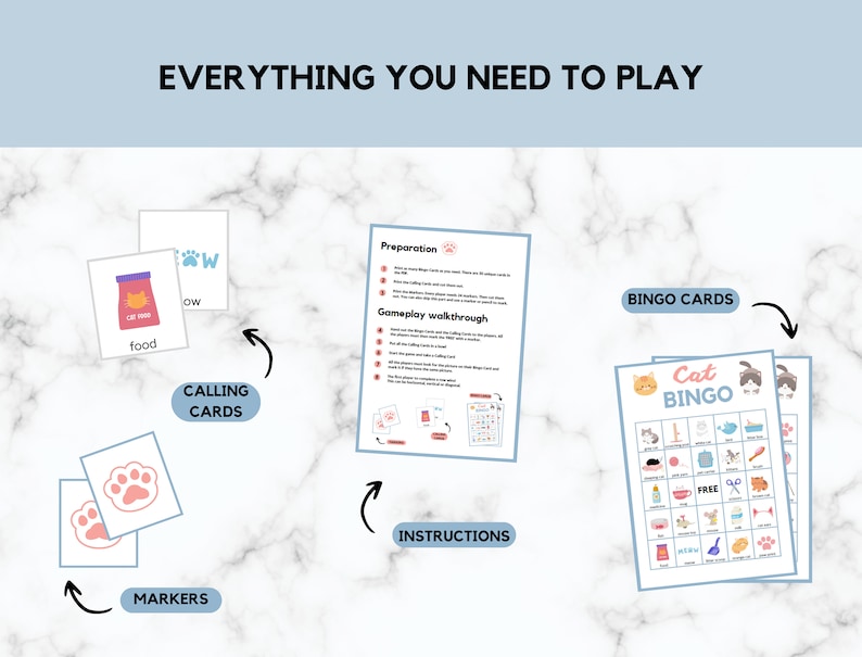 Cat Bingo - 30 Cat Bingo Cards - Cat Party Game - Cat Bingo - Birthday ...