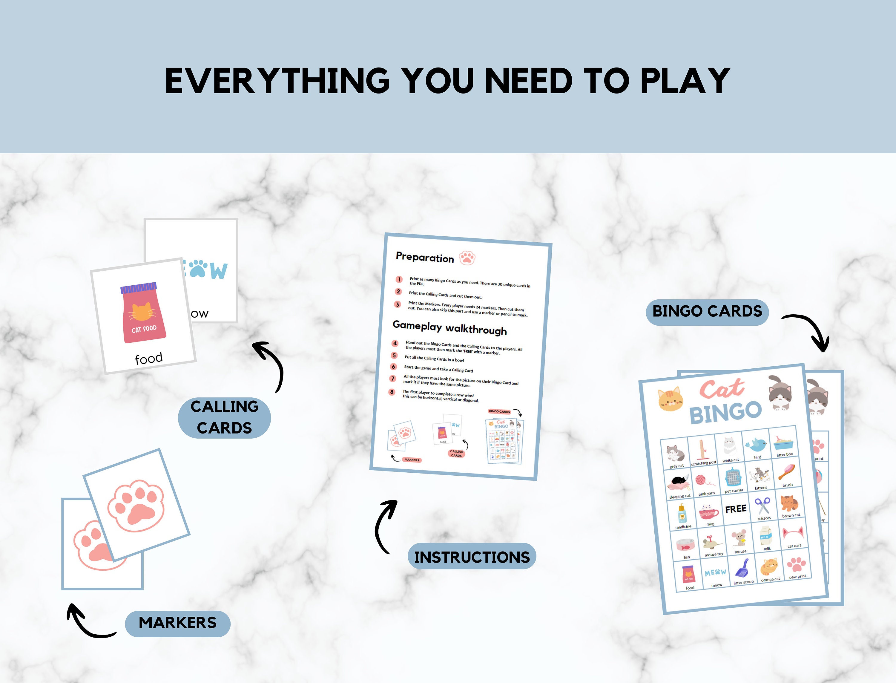 Cat Bingo - 30 Cat Bingo Cards - Cat Party Game - Cat Bingo - Birthday ...