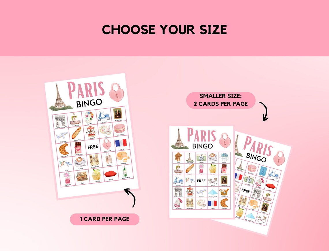 Paris Bingo - Travel Bingo - 30 Paris Bingo Cards - Paris Party Game ...