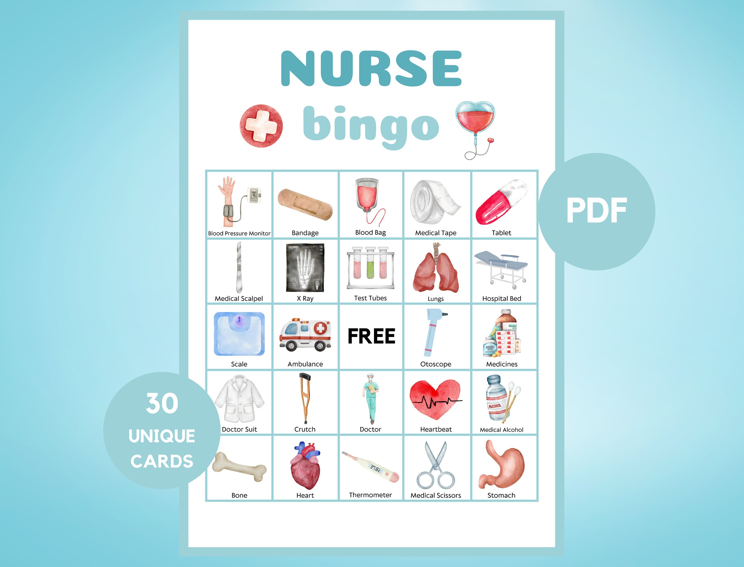 Nurse Bingo Doctor Bingo 30 Nurse Bingo Cards Medical Bingo Nurse ...