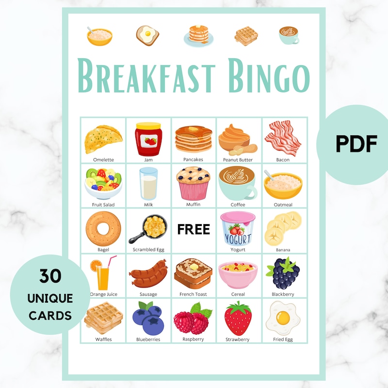 Printable Breakfast Bingo - Etsy