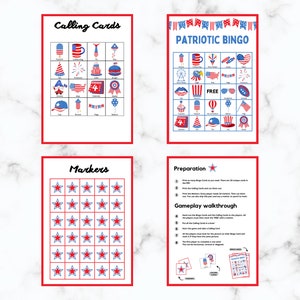 Patriotic Bingo - Independence Day Bingo - 30 4th of July Bingo Cards ...