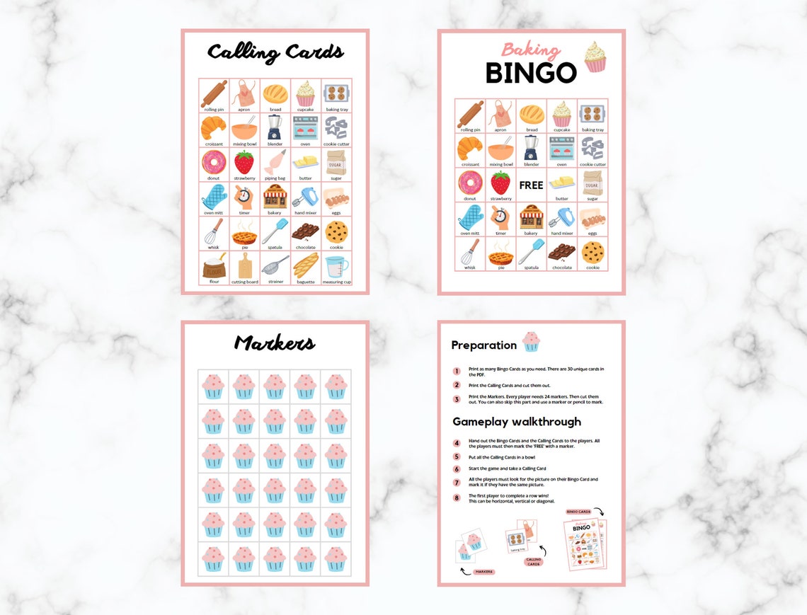 Baking Bingo - 30 Baking Bingo Cards - Baking Party Game - Baking ...
