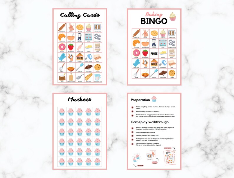 Baking Bingo - 30 Baking Bingo Cards - Baking Party Game - Baking ...