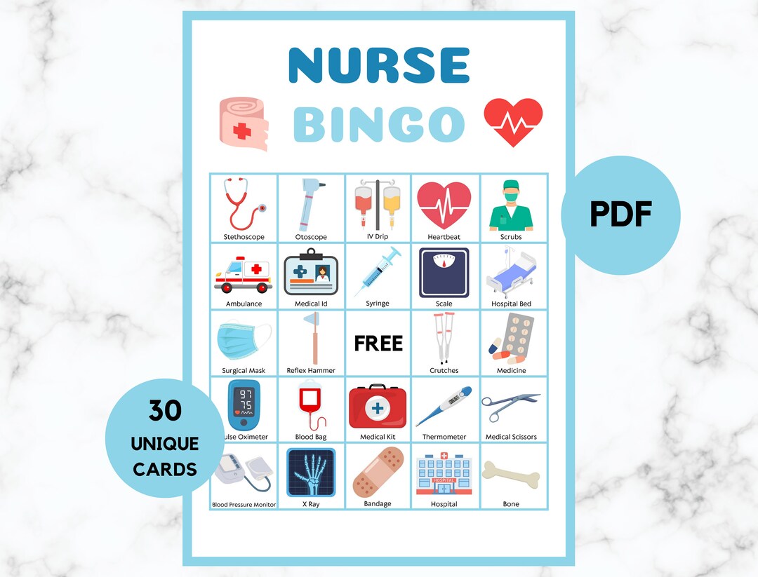 Nurse Bingo Doctor Bingo 30 Nurse Bingo Cards Medical Bingo Nurse ...