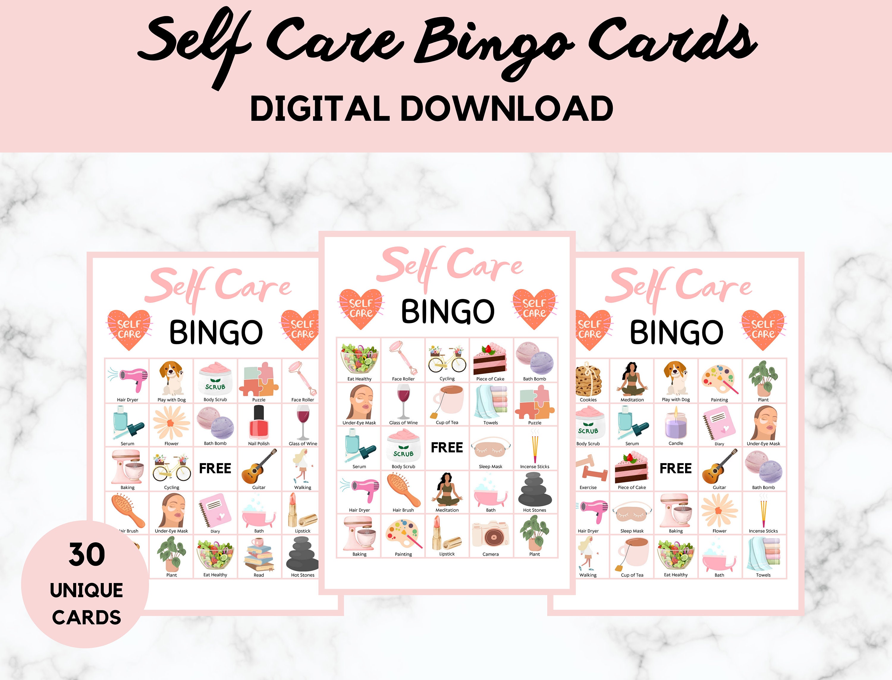 Self Care Bingo - 30 Self Care Bingo Cards - Self Care Birthday ...
