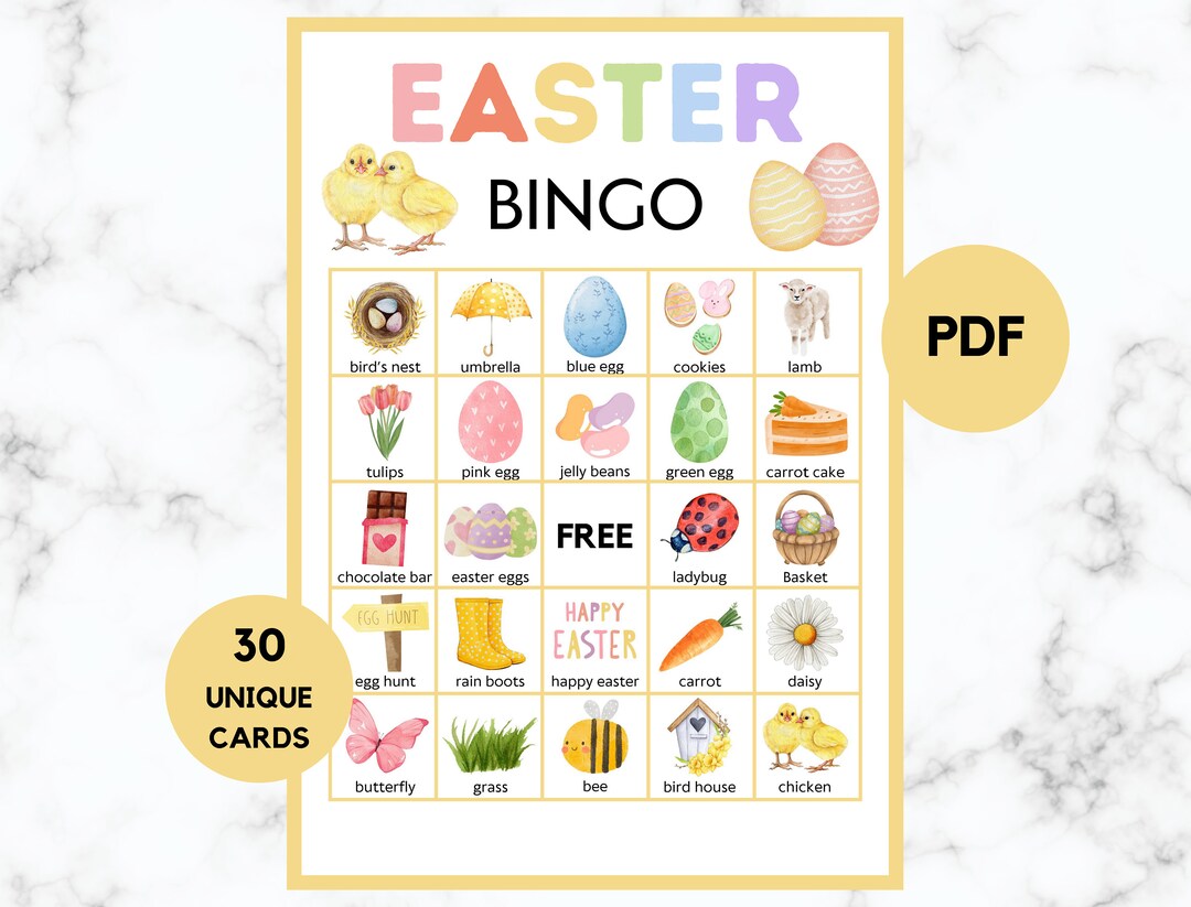 Easter Bingo 30 Easter Bingo Cards Easter Party Game Easter Birthday ...