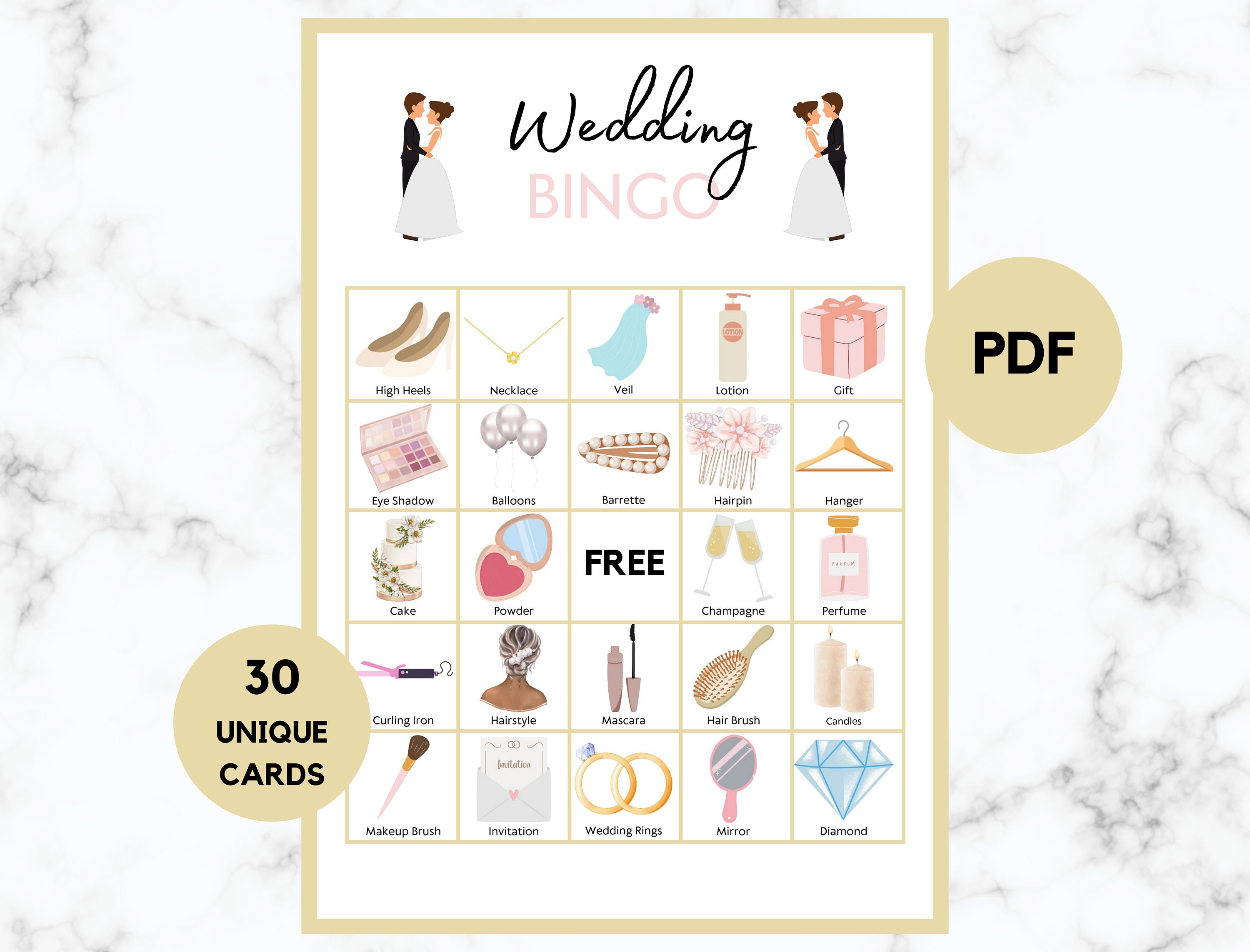 Wedding Bingo Bridal Bingo 30 Wedding Bingo Cards Bridal Party Game ...