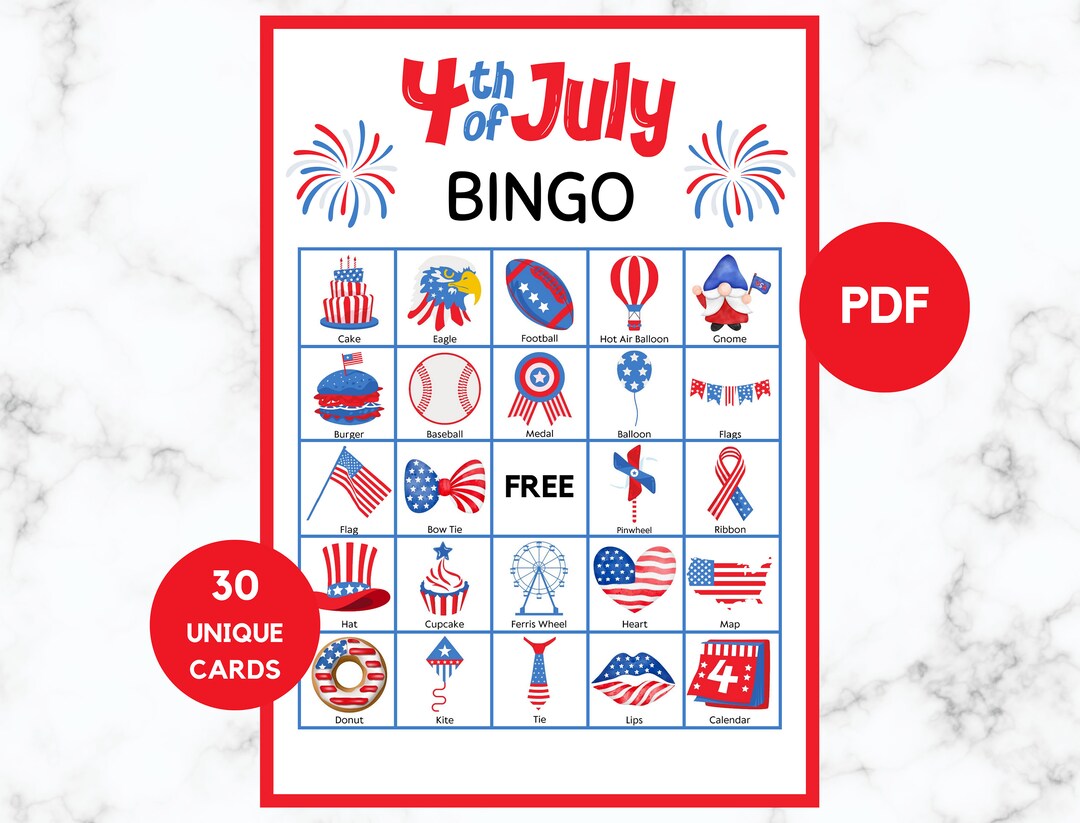 4th of July Bingo Independence Day Bingo 30 4th of July Bingo Cards ...