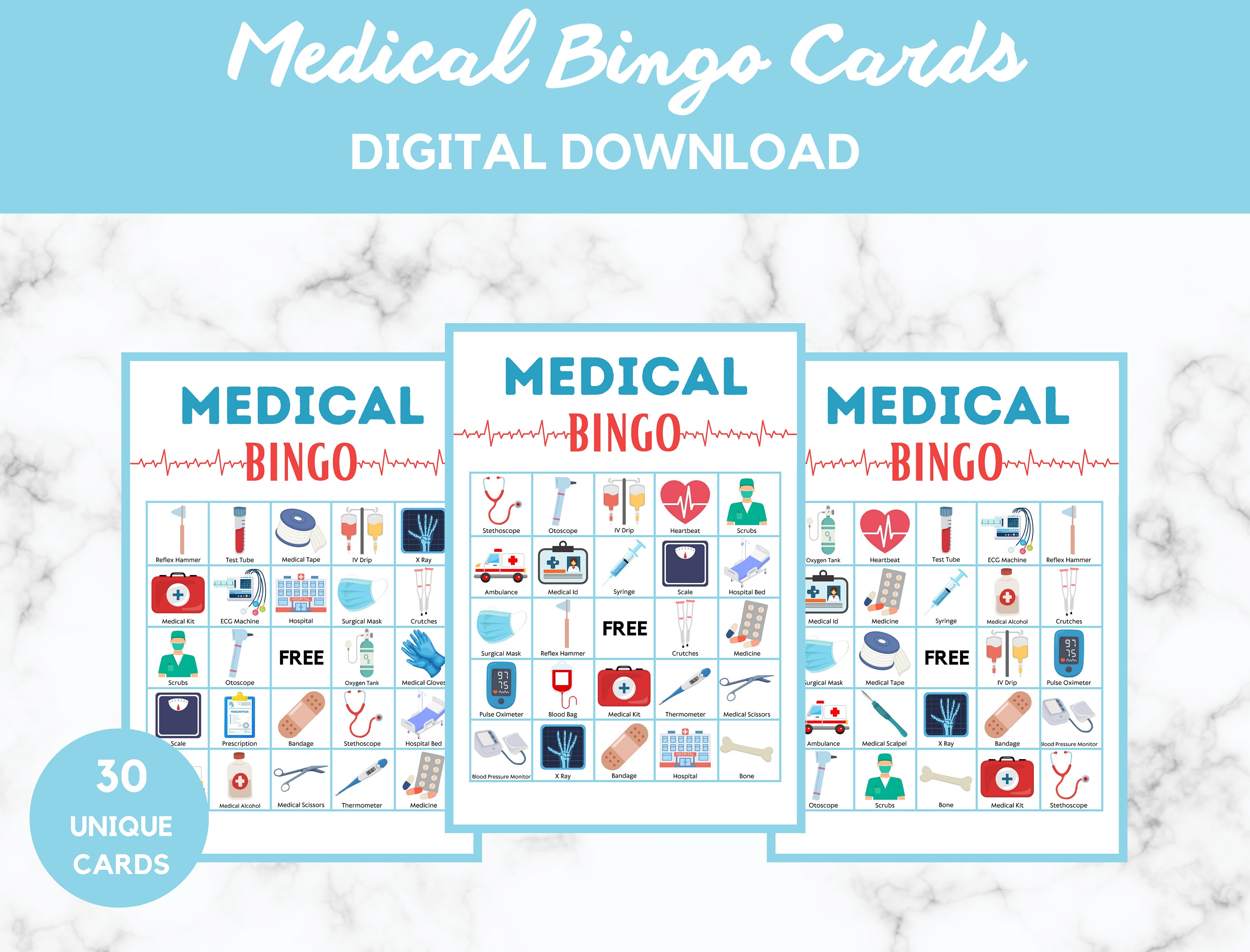 Medical Bingo Doctor Bingo 30 Medical Bingo Cards Nurse Bingo Nurse ...