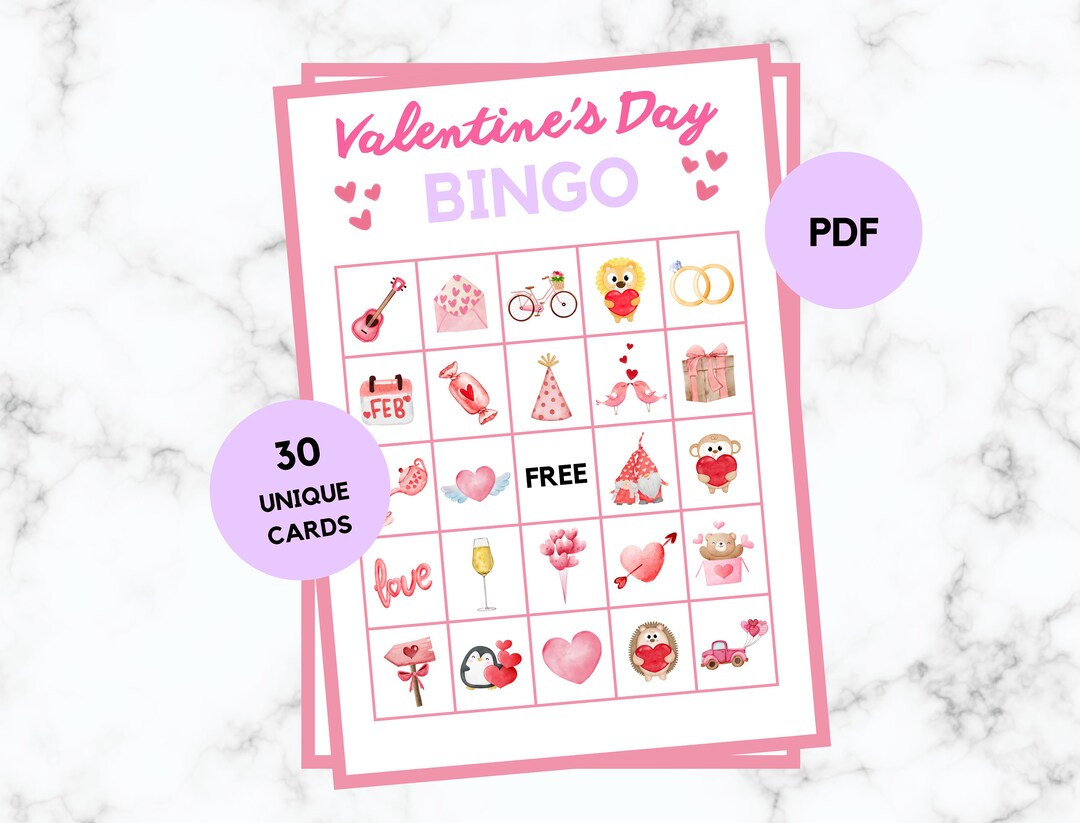 Valentine's Day Bingo - 30 Valentine's Day Bingo Cards - Valentine's ...