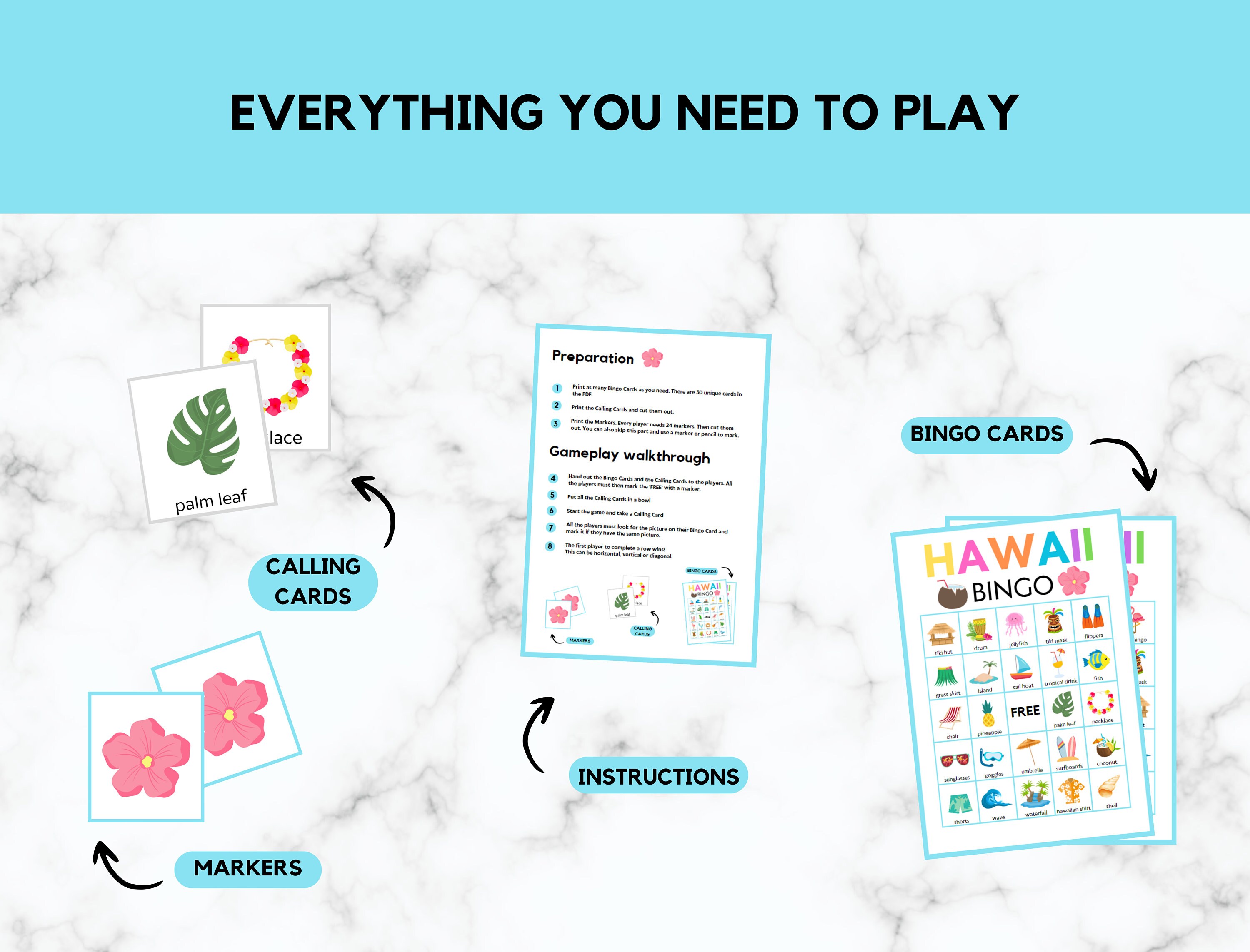 Hawaii Bingo 30 Hawaii Bingo Cards Hawaii Party Game Hawaii Bingo ...