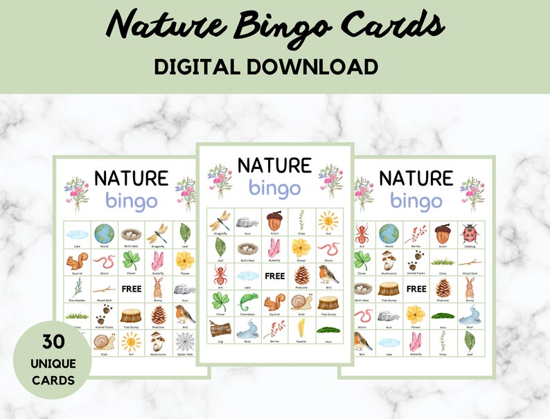 Nature Bingo - 30 Nature Bingo Cards - Nature Party Game - Nature Hike ...