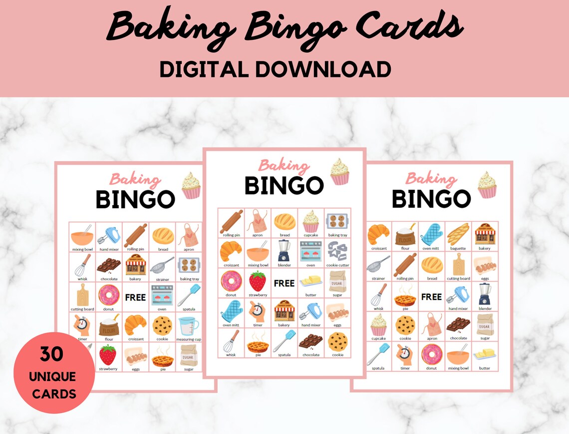 Baking Bingo - 30 Baking Bingo Cards - Baking Party Game - Baking ...