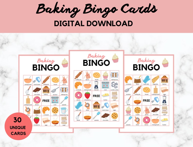 Baking Bingo - 30 Baking Bingo Cards - Baking Party Game - Baking ...