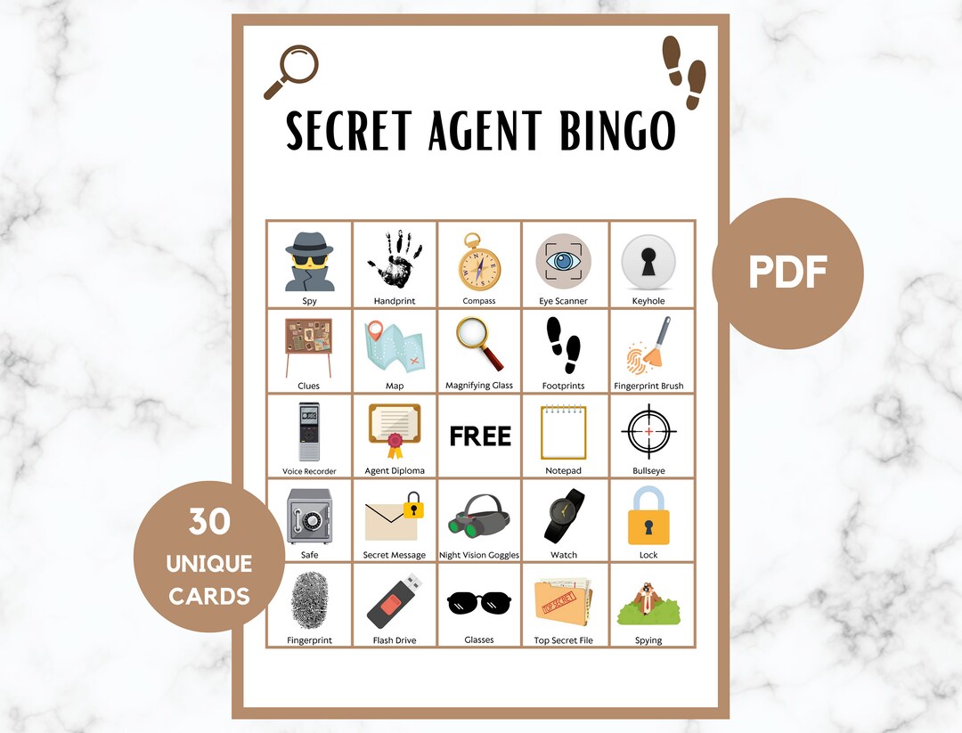 Secret Agent Bingo - Spy Birthday Activity- 30 Detective Printable ...