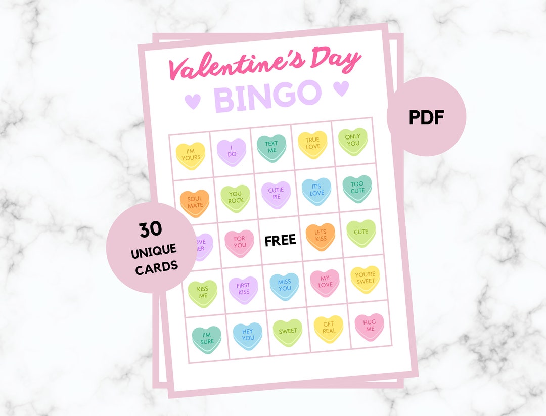 Valentine's Day Bingo 30 Valentine's Day Bingo Cards Valentine's Day ...
