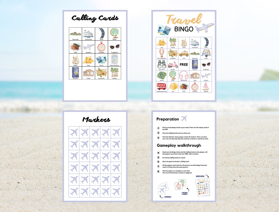 Travel Bingo - 30 Travel Bingo Cards - Travel Party Game - Travel ...