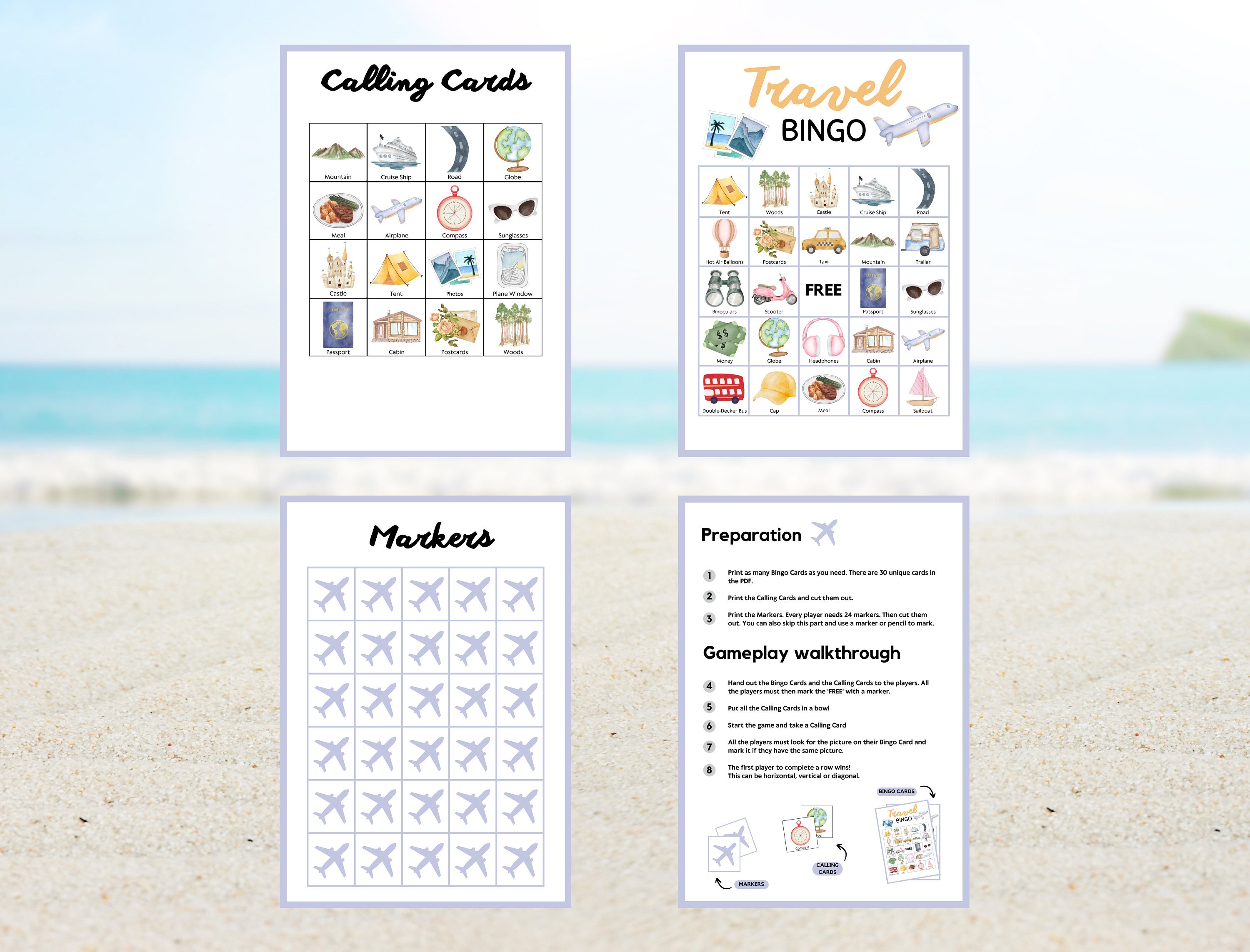 Travel Bingo - 30 Travel Bingo Cards - Travel Party Game - Travel ...