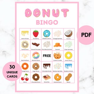 Donut Bingo - Donut Party Activity- 30 Donut Bingo Cards - Donut Party ...