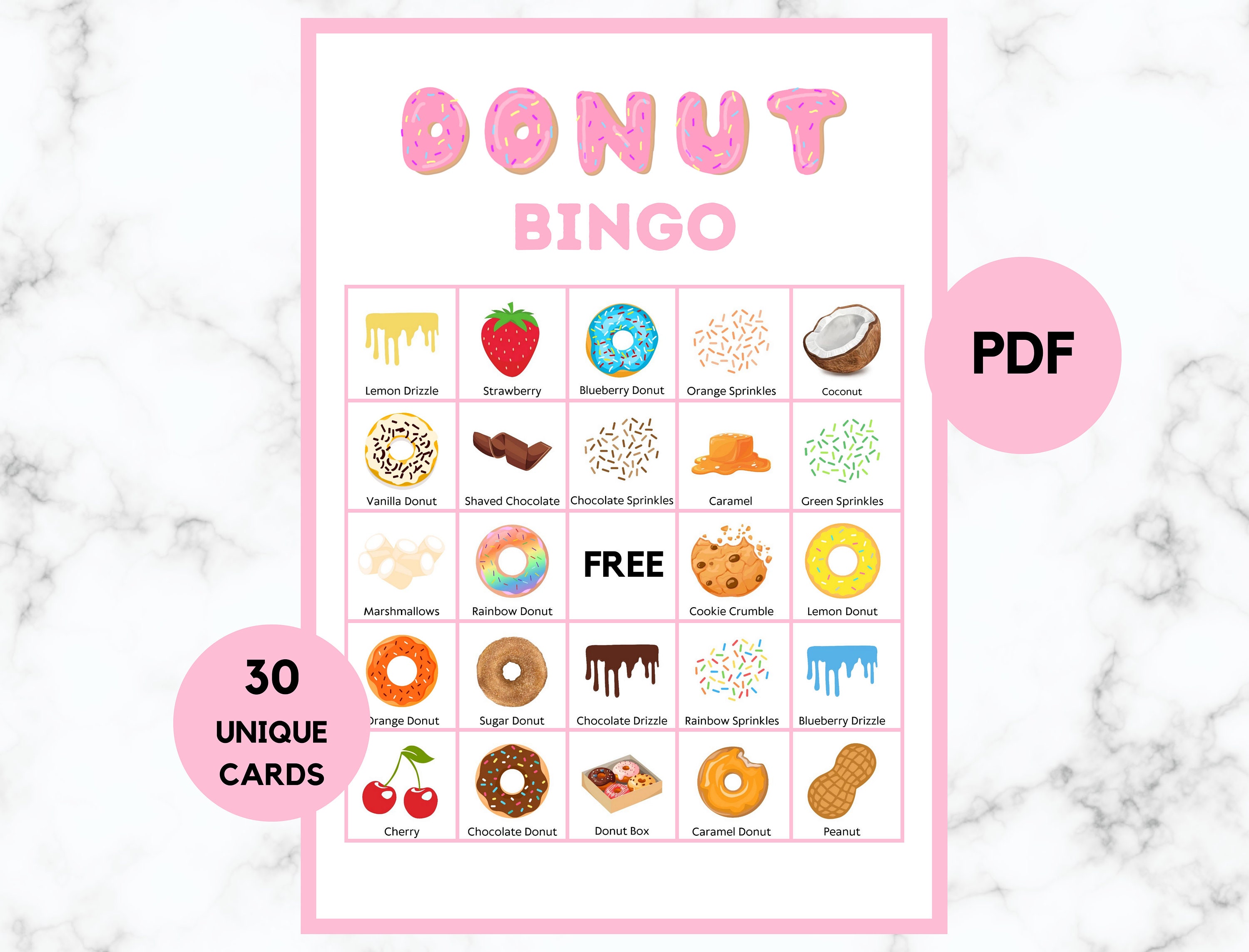 Donut Bingo - Donut Party Activity- 30 Donut Bingo Cards - Donut Party ...