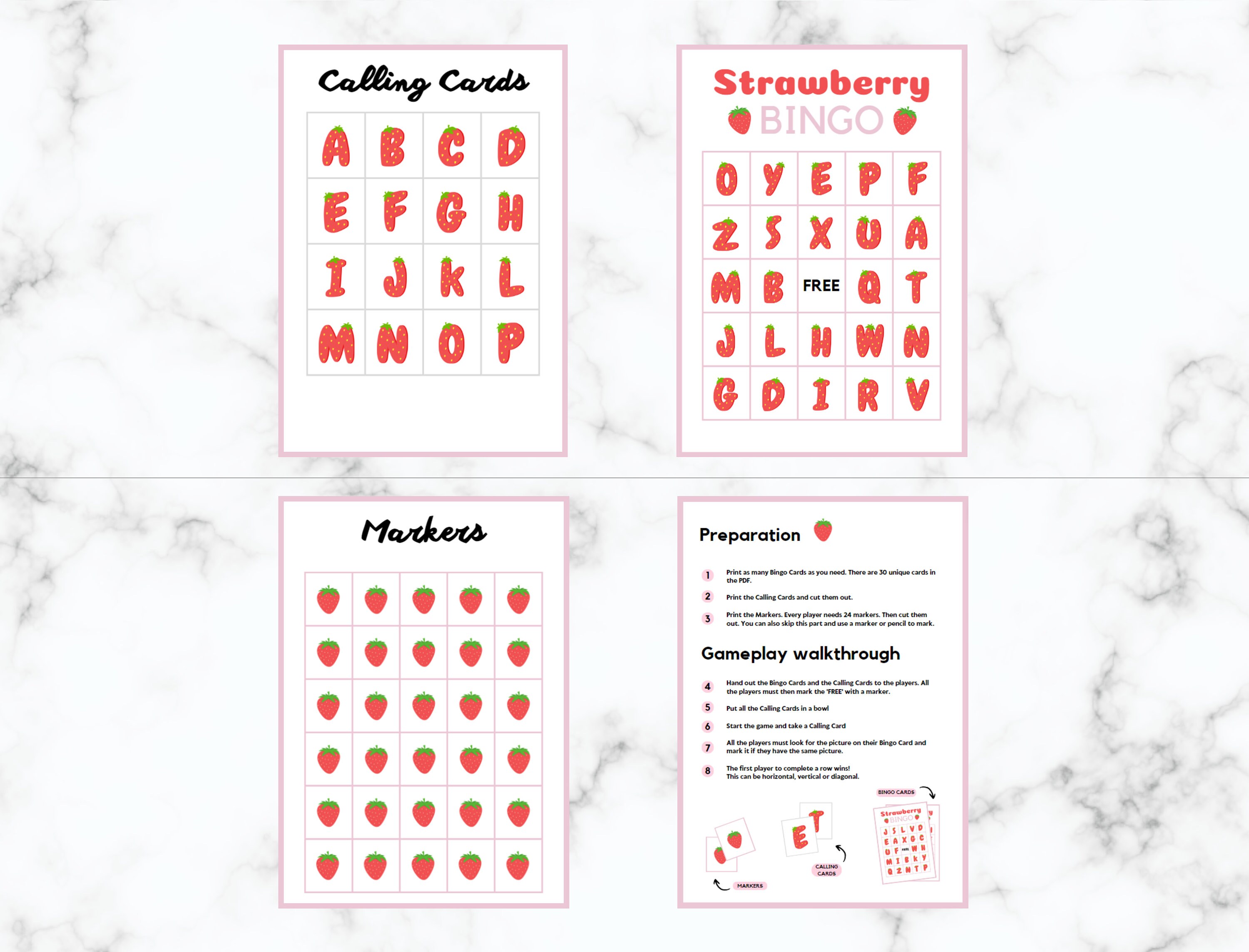 Strawberry Bingo - 30 Strawberry Bingo Cards - Strawberry Party Game ...