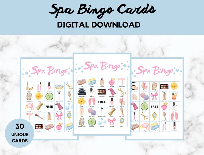 Spa Bingo Wellness Bingo 30 Spa Bingo Cards Spa Party Game Spa Birthday ...