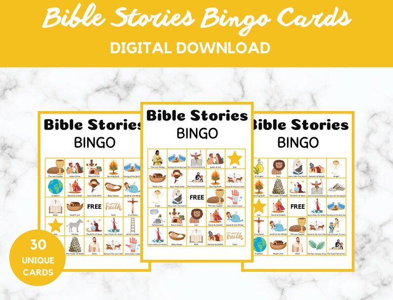Bible Stories Bingo - 30 Bible Stories Bingo Cards - Bible Stories ...