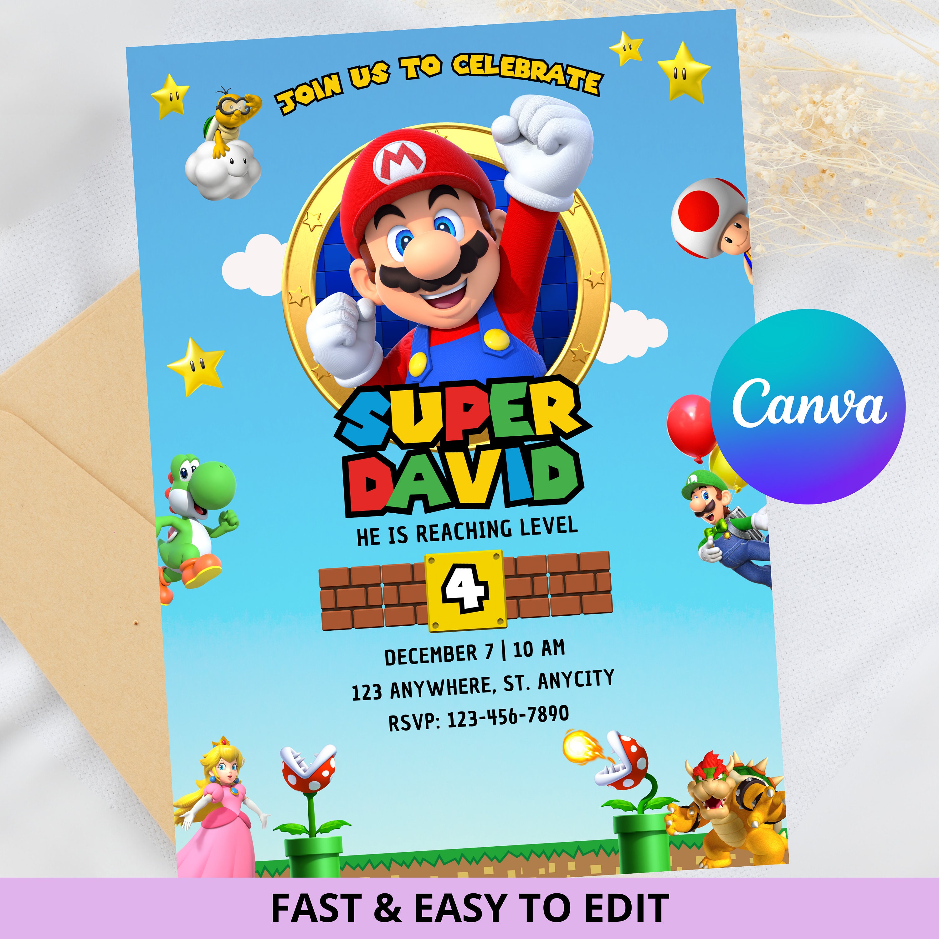Super Mario Birthday Invitation Mario Bros Invitation Kid Invite ...