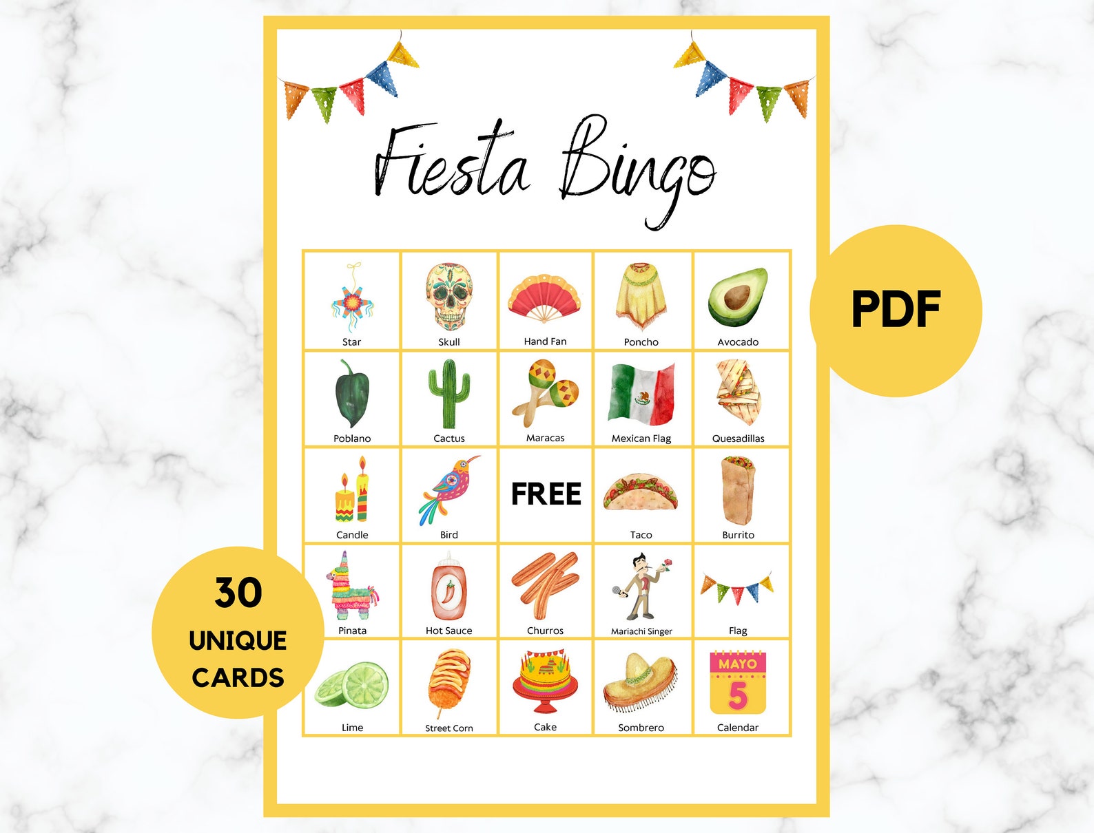 Fiesta Bingo Fiesta Activity for Kids 30 Fiesta Bingo Cards Fiesta Game Cinco De Mayo Bingo ...
