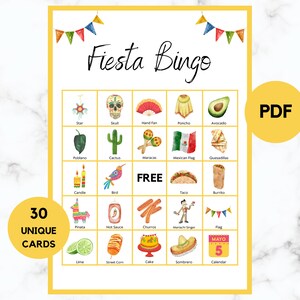 Fiesta Bingo Fiesta Activity for Kids 30 Fiesta Bingo Cards Fiesta Game ...