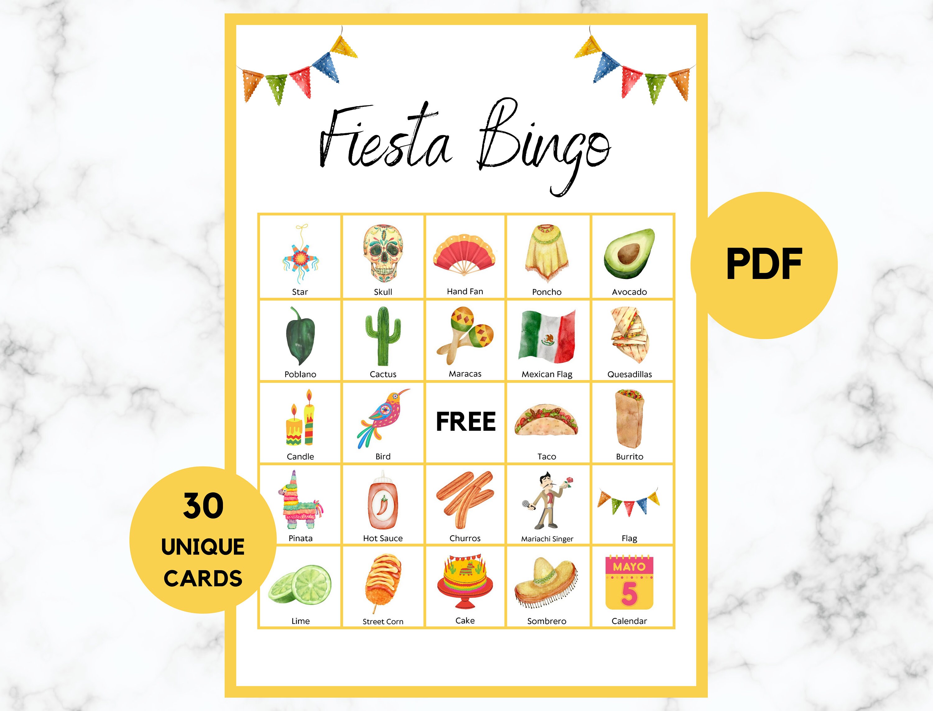 Fiesta Bingo Fiesta Activity for Kids 30 Fiesta Bingo Cards Fiesta Game ...