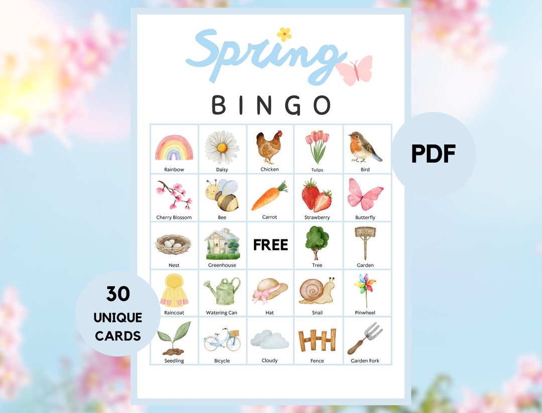 Spring Bingo - Spring Activity- 30 Spring Bingo Cards - Spring Game ...