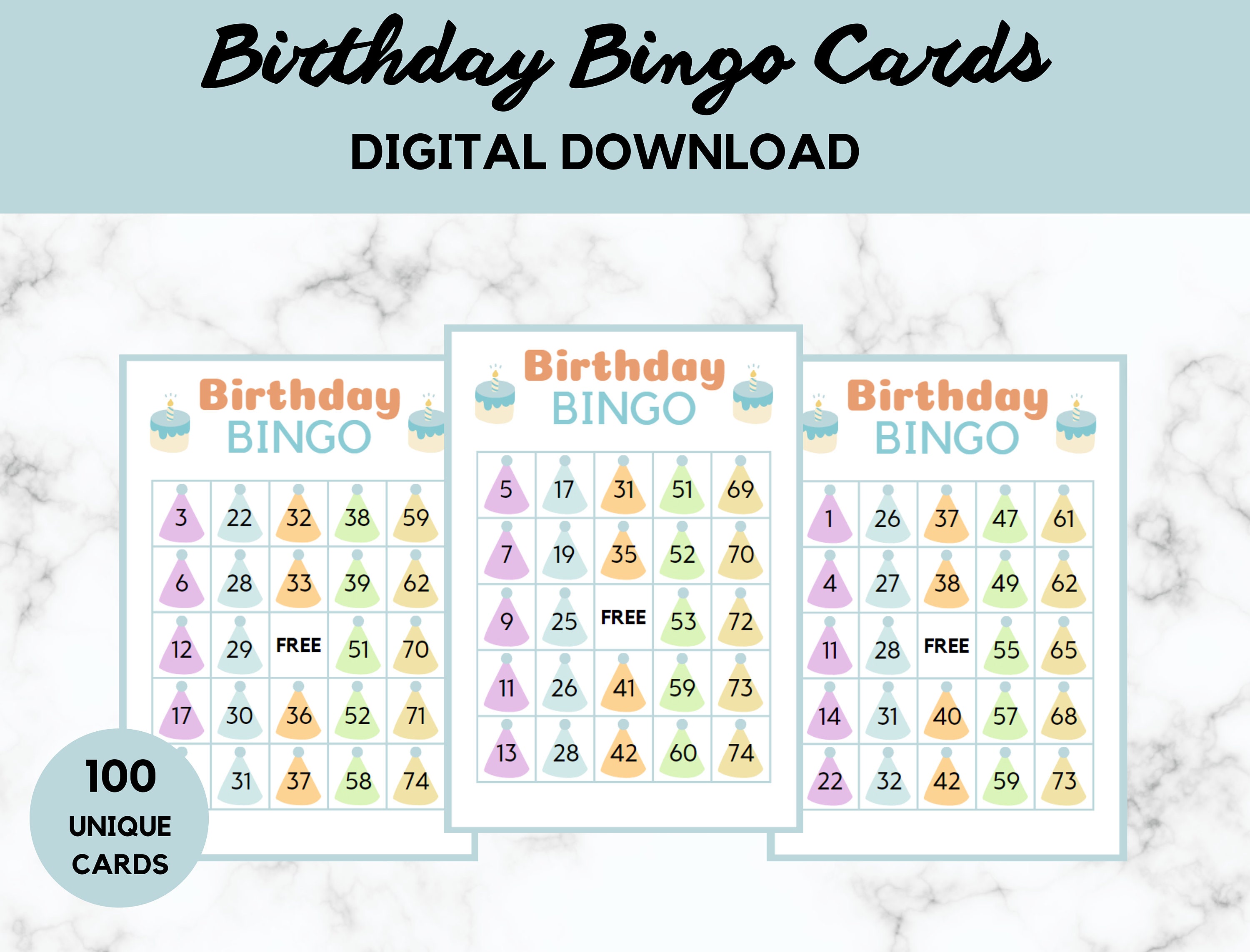 Birthday Bingo 100 Birthday Bingo Cards Birthday Party Game Happy ...