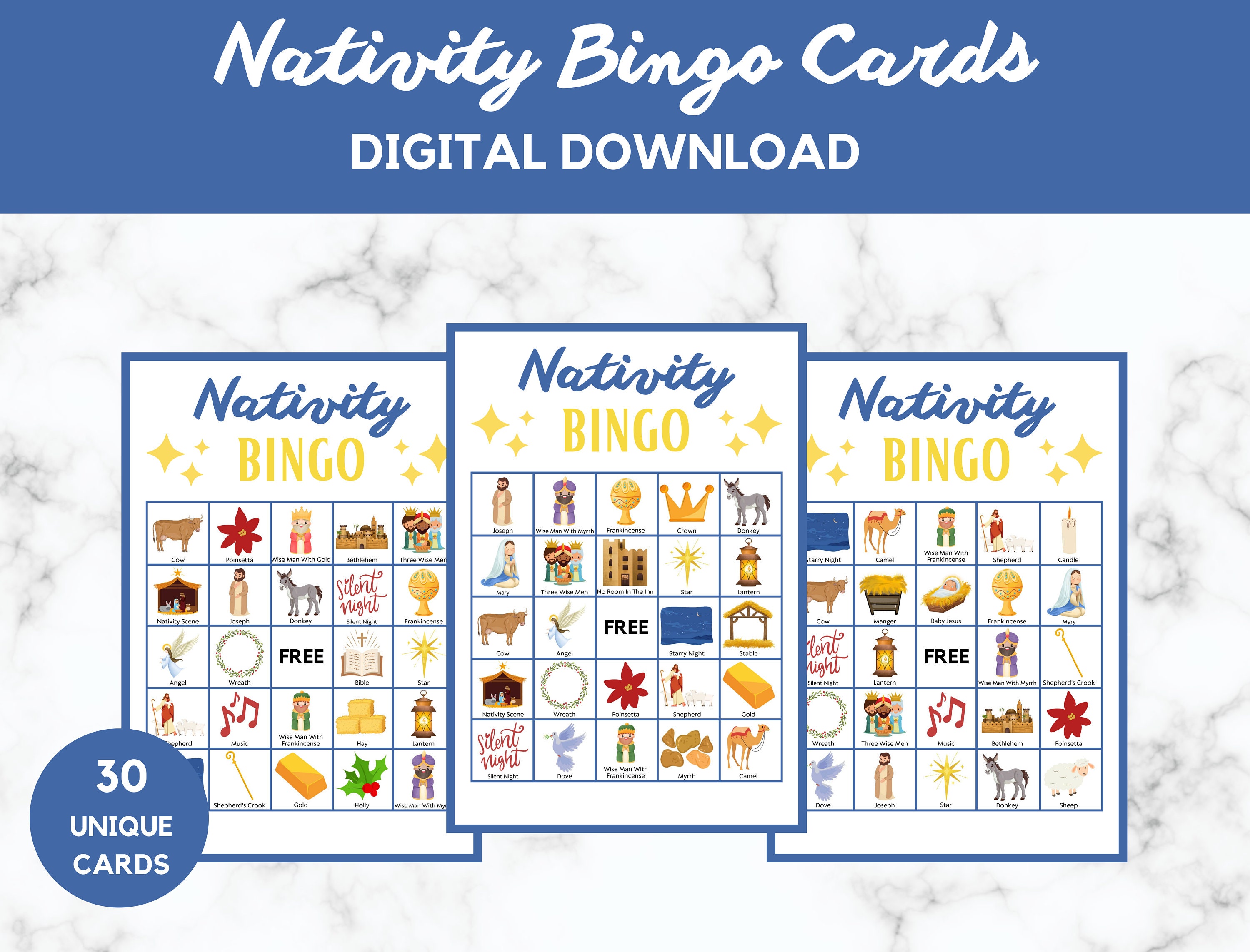 Nativity Bingo - Christmas Bingo - 30 Nativity Bingo Cards - Christmas ...