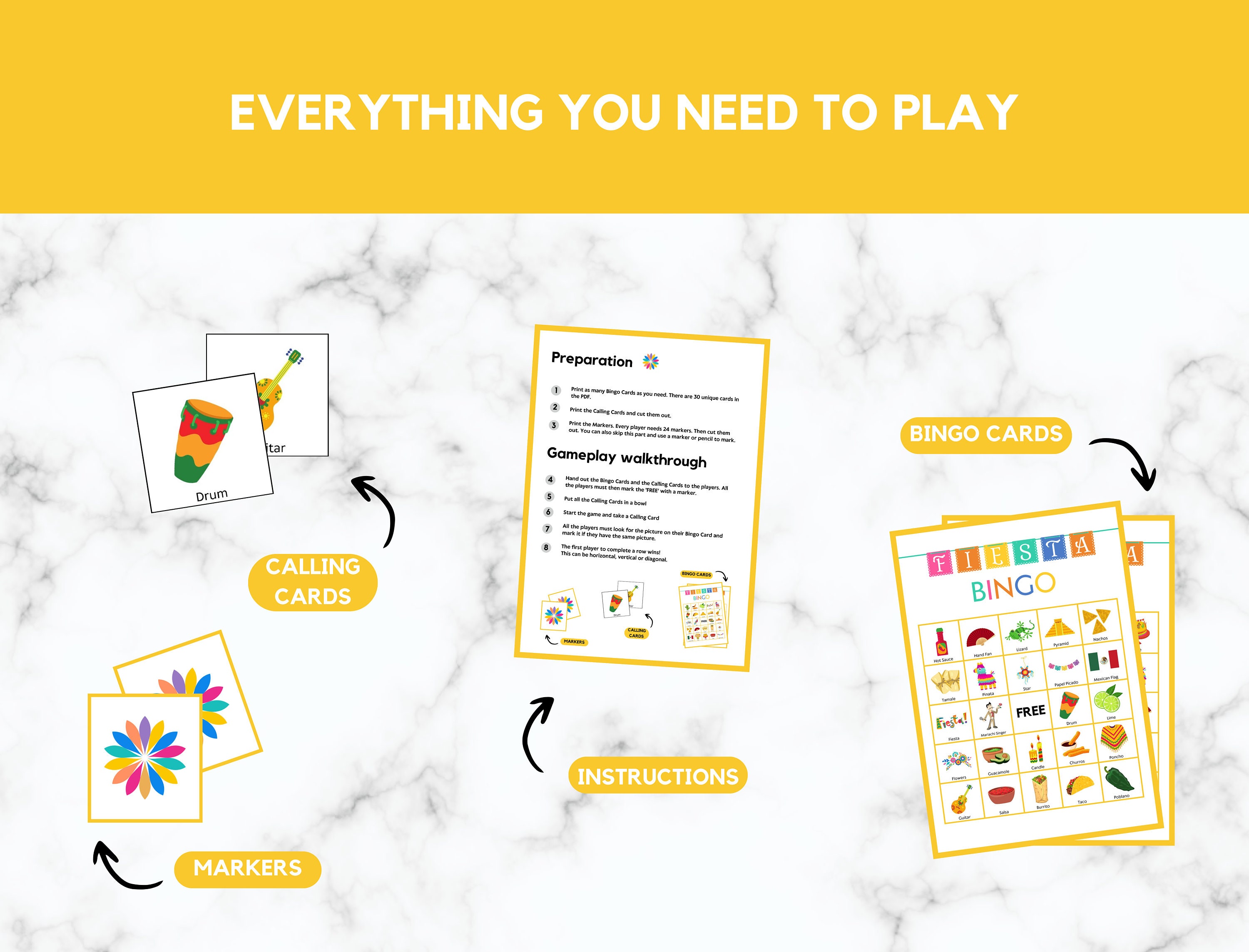 Fiesta Bingo - Fiesta Activity for Kids - 30 Fiesta Bingo Cards ...