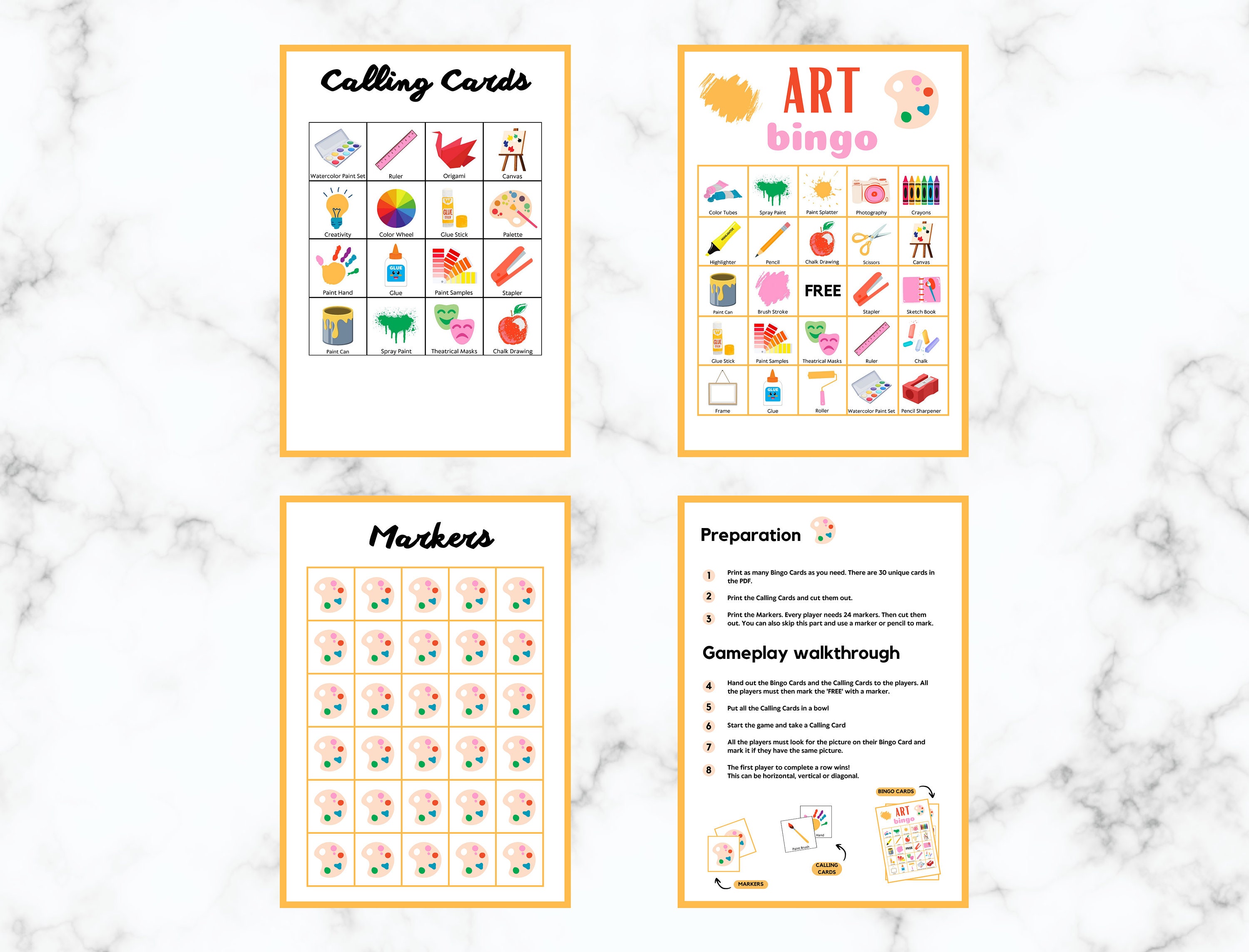 Art Bingo - Art Activity- 30 Art Bingo Cards - Art Party Game - - Art ...