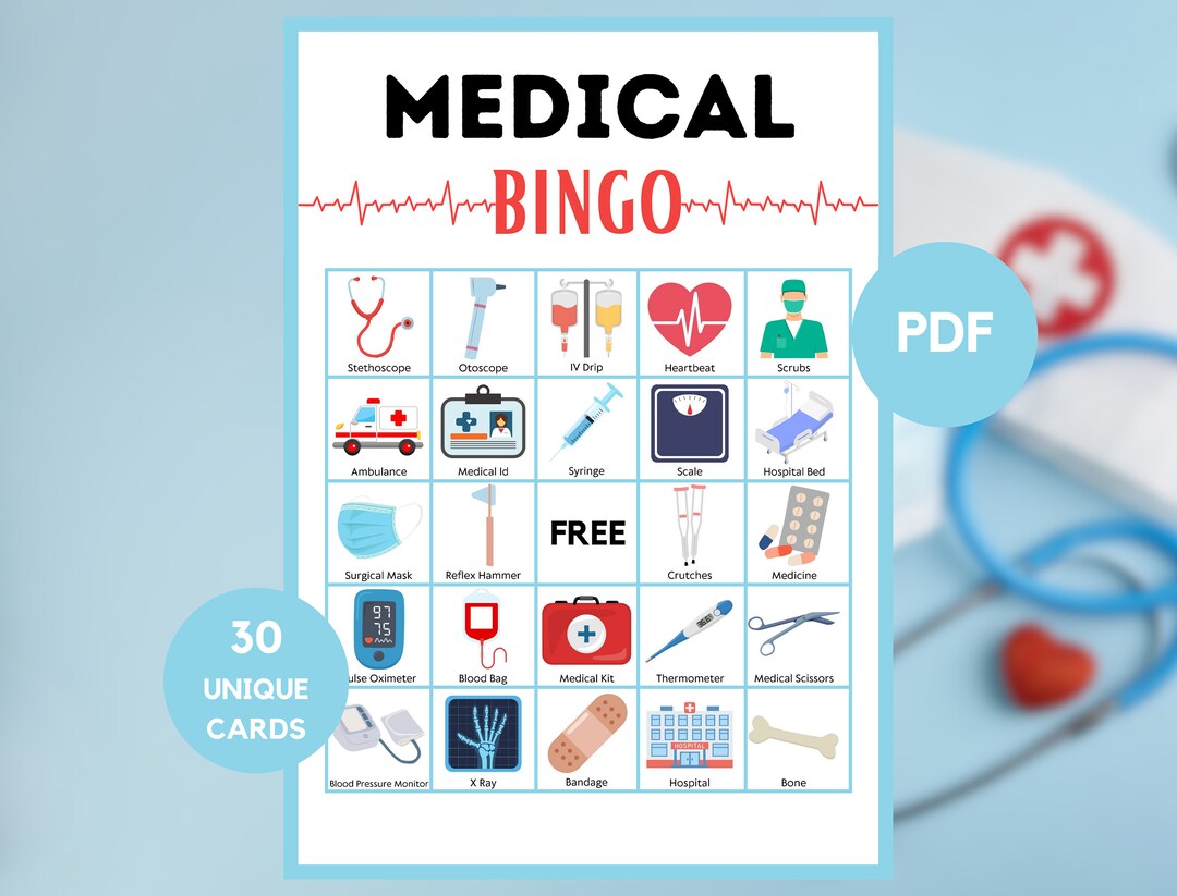 Medical Bingo Doctor Bingo 30 Medical Bingo Cards Nurse Bingo Nurse ...
