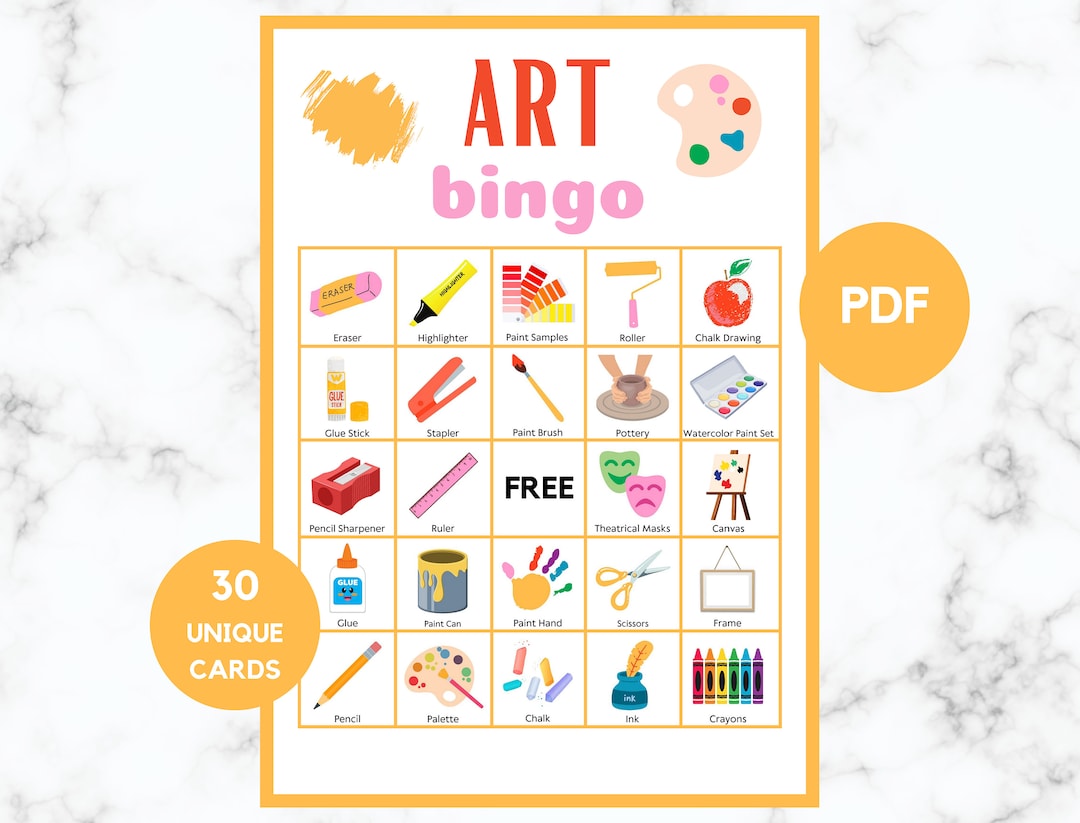 Art Bingo - Art Activity- 30 Art Bingo Cards - Art Party Game - - Art ...