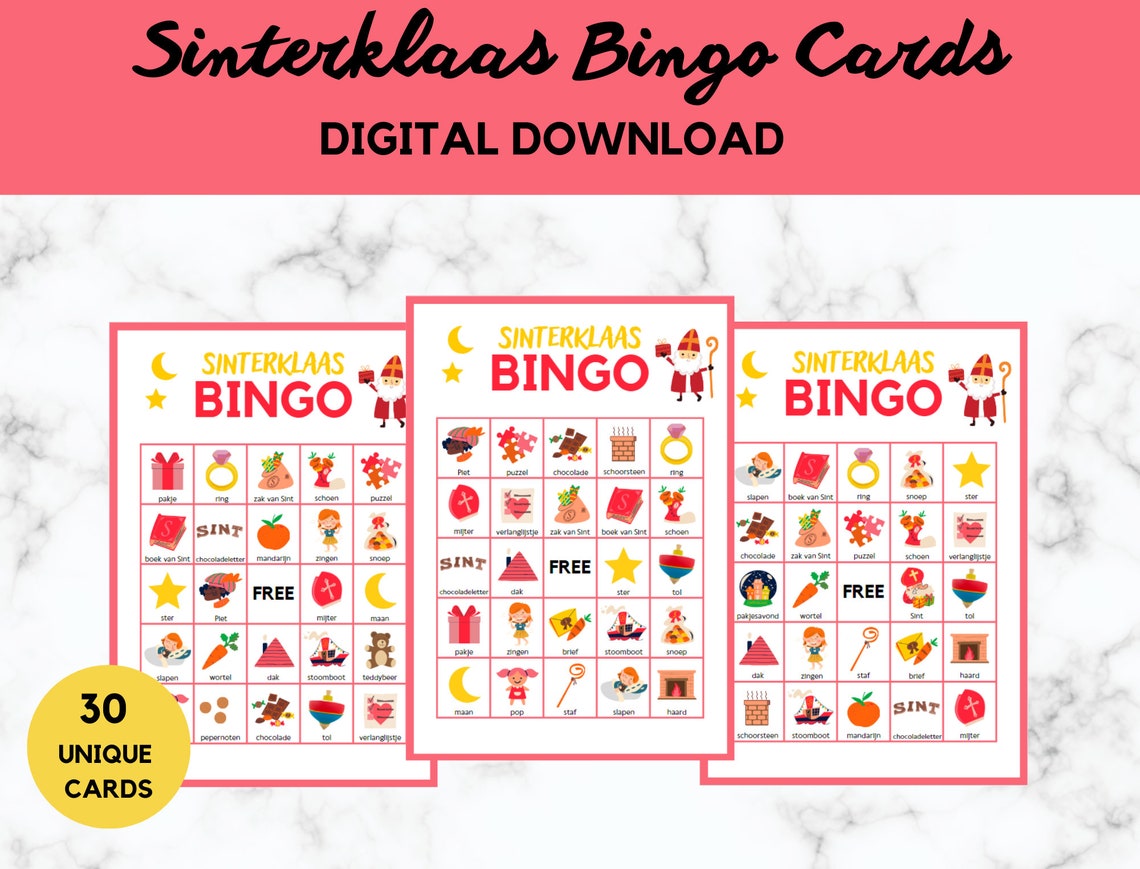 Sinterklaas Bingo - 30 Sinterklaas Bingo Cards - Sinterklaas Party Game ...