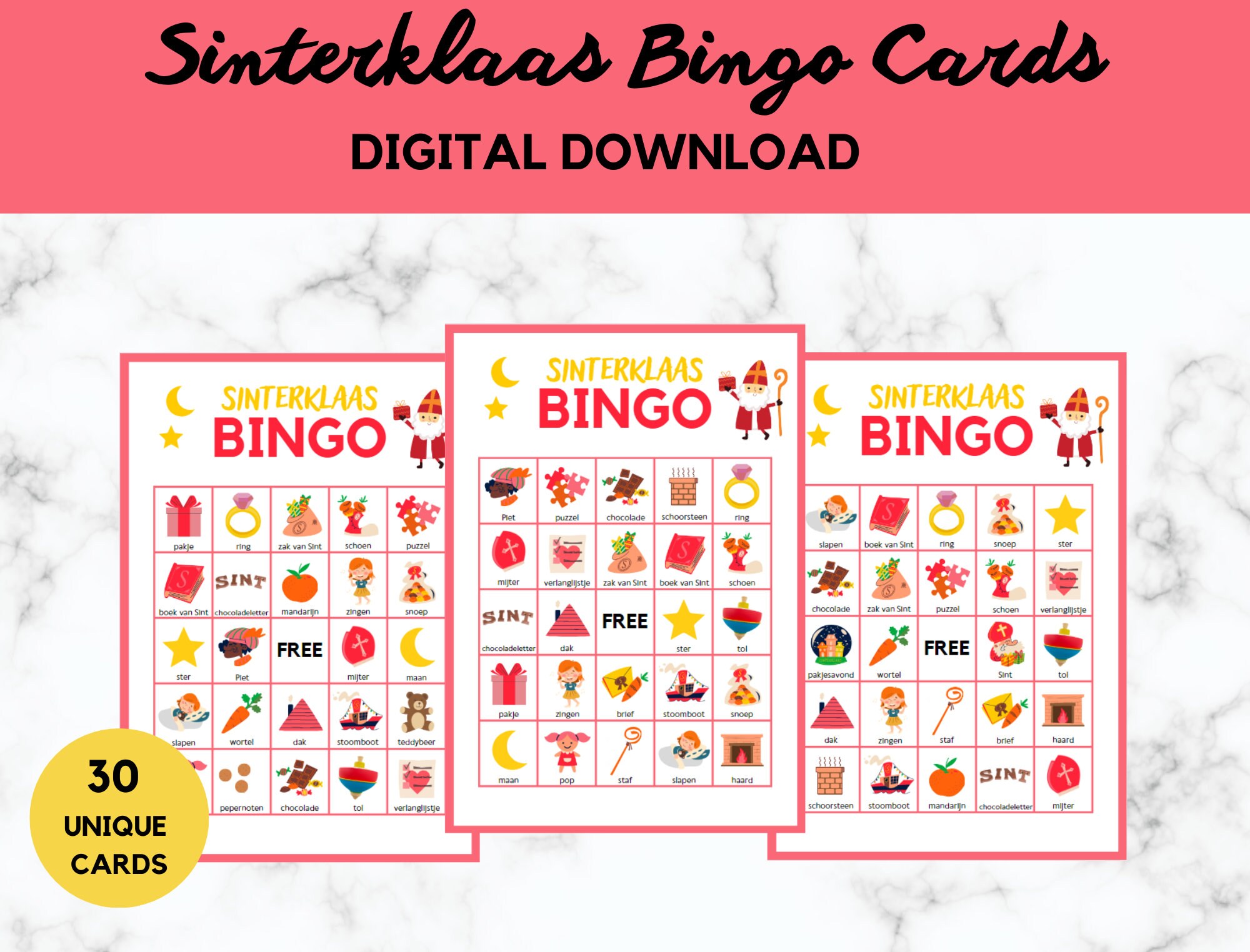Sinterklaas Bingo - 30 Sinterklaas Bingo Cards - Sinterklaas Party Game ...