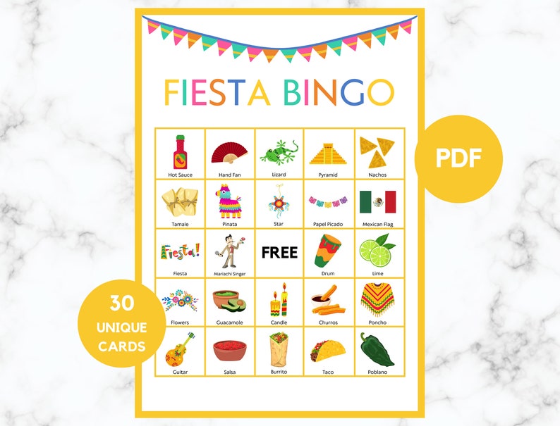 Fiesta Bingo Fiesta Activity for Kids 30 Fiesta Bingo Cards Fiesta Game ...