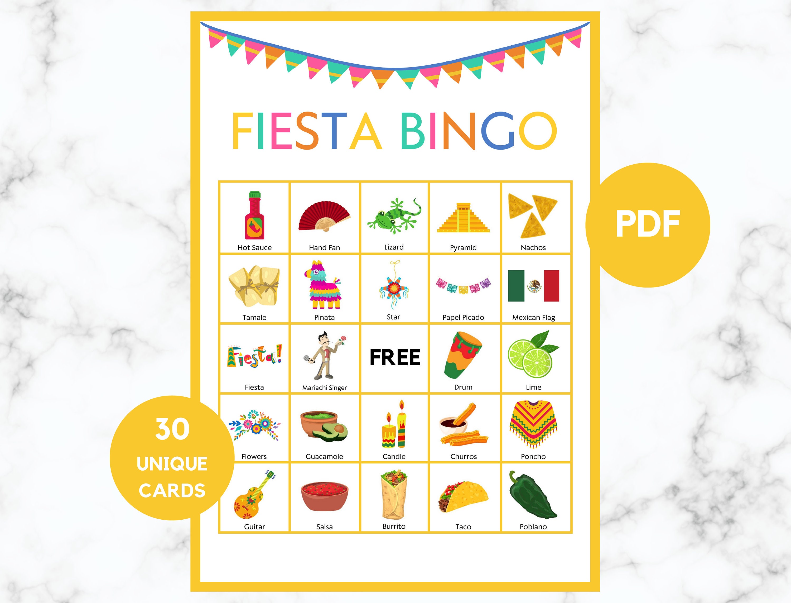 Fiesta Bingo Fiesta Activity for Kids 30 Fiesta Bingo Cards Fiesta Game ...