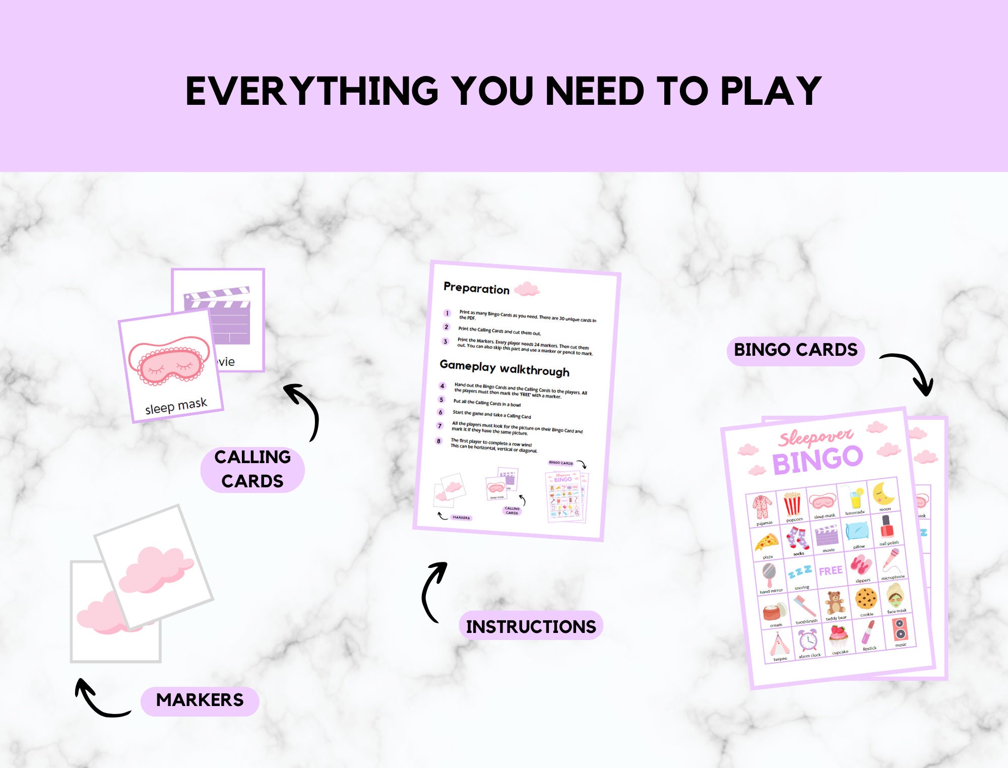 Sleepover Bingo - 30 Sleepover Bingo Cards - Sleepover Party Game ...