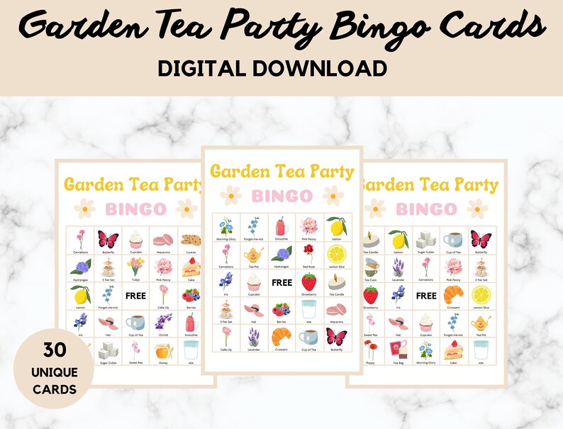 Garden Tea Party Bingo - Tea Party Activity- 30 Tea Party Bingo Cards ...