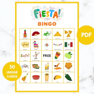 Fiesta Bingo - Fiesta Activity for Kids - 30 Fiesta Bingo Cards ...