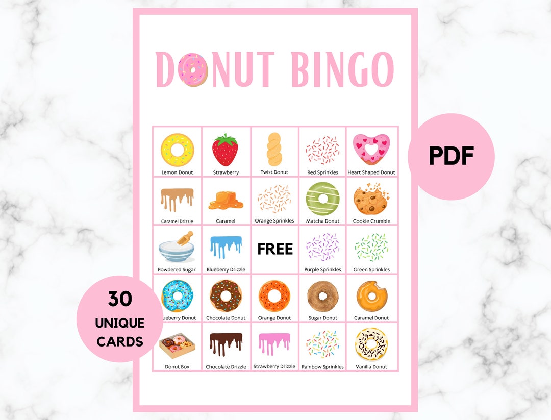 Donut Bingo - Donut Party Activity- 30 Donut Bingo Cards - Donut Party ...