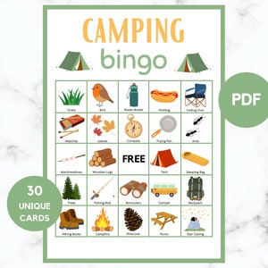 Camping Bingo Campground Activity 30 Camping Bingo Cards Camping Game ...